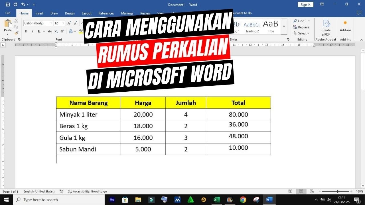 Cara Menggunakan Rumus Perkalian di Microsoft Word - YouTube