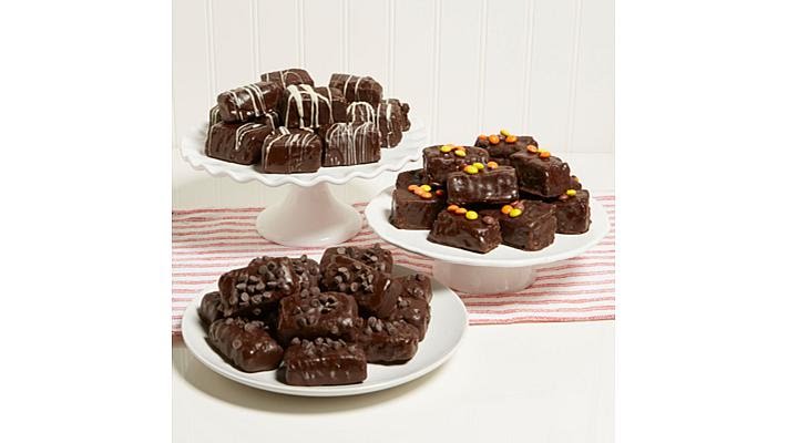 David's Cookies Chocolate Enrobed Brownies 3 Flavors - YouTube
