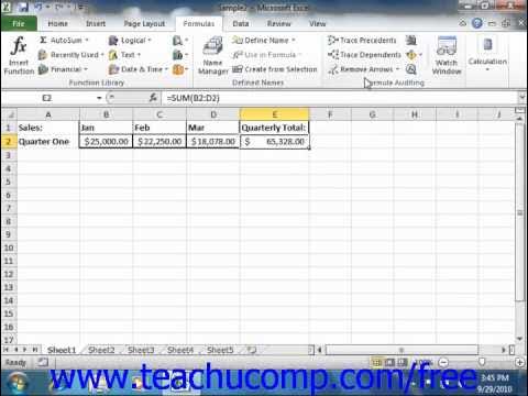 Excel 2010 Tutorial Tracing Precedent and Dependent Cells Microsoft Training Lesson 17.2 - YouTube