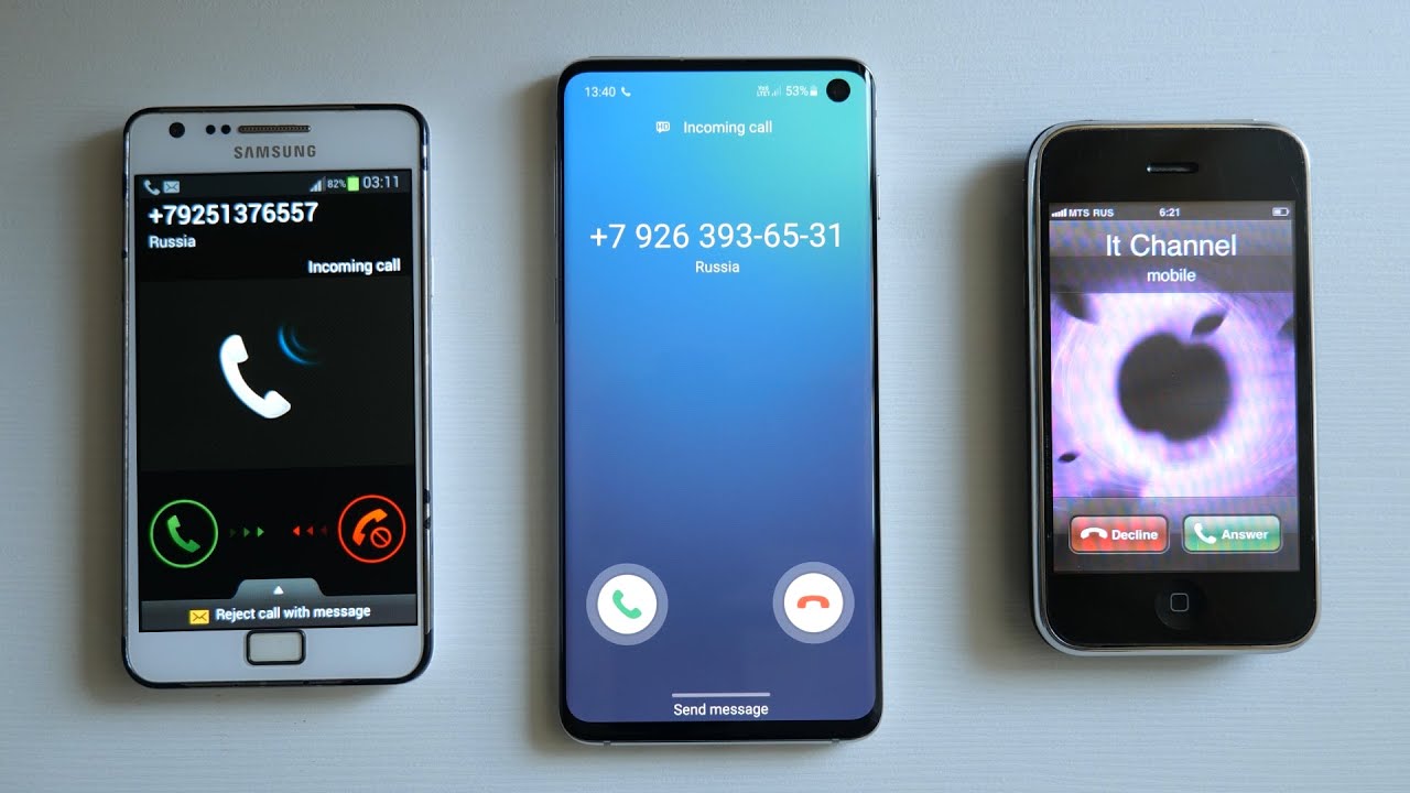iPhone 2G and Samsung Galaxy S10 incoming call 4K - YouTube