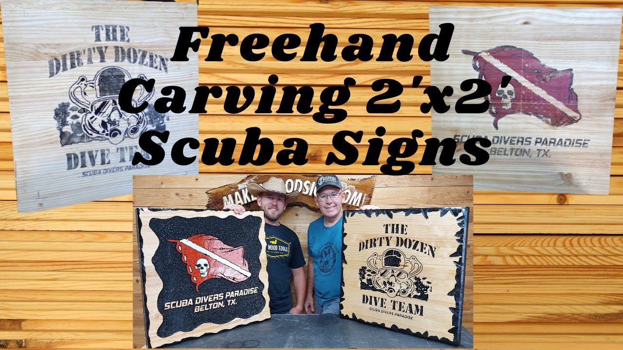 #683 Freehand Router Carving Two Large Wood Scuba Diving Signs out of ...