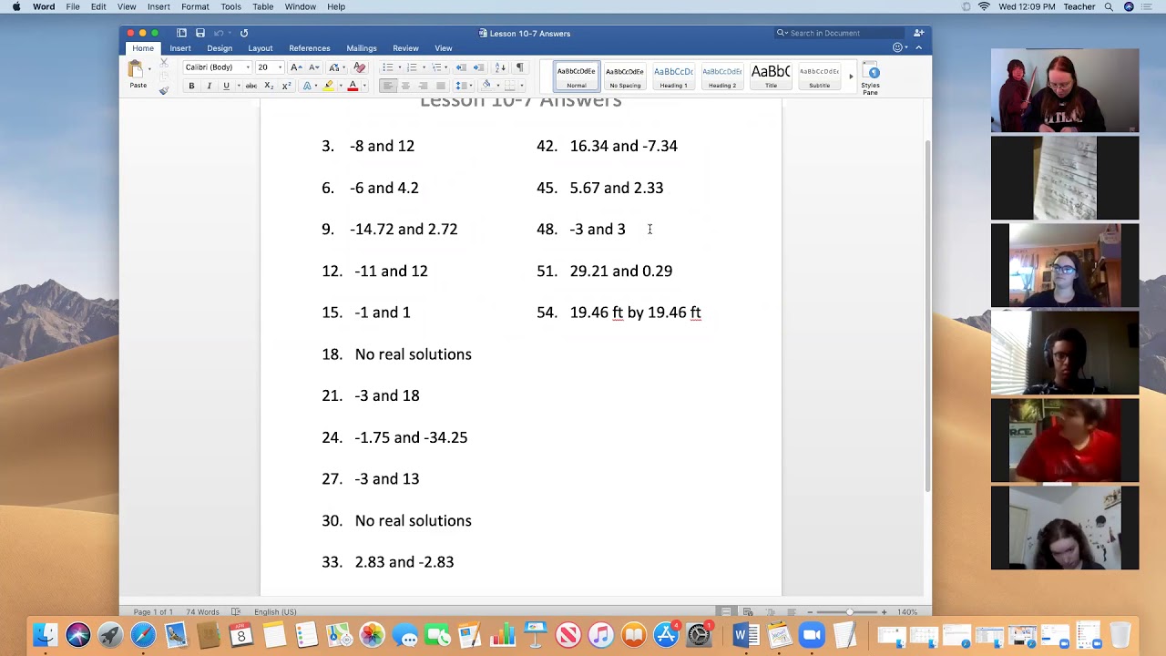 Algebra 1 Homework Check (Lesson 10-7) - YouTube