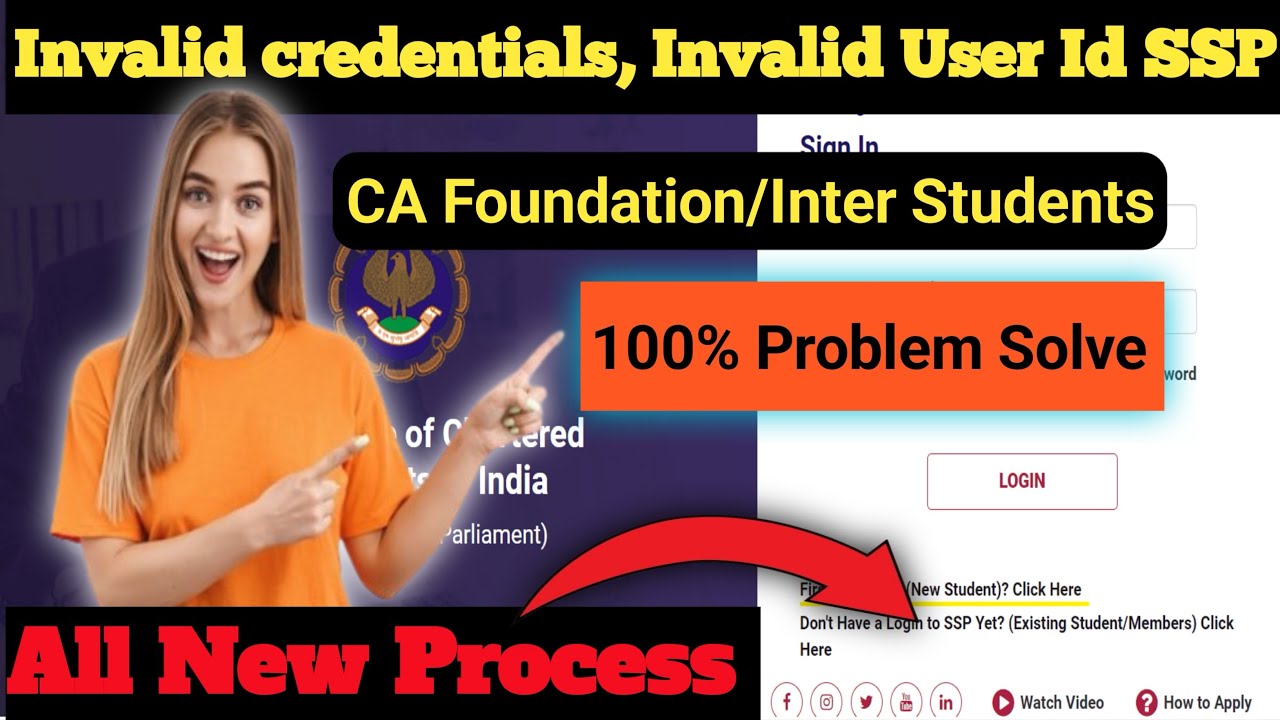 CA SSP Portal INVALID Credentials Invalid USER ID problem solve | HOW To Login ICAI SSP Portal ...