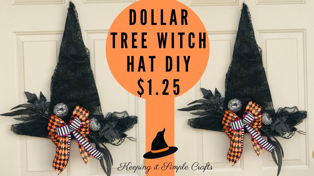 DOLLAR TREE HALLOWEEN WITCH HAT WREATH DIY USING LACE TABLE RUNNERS ...