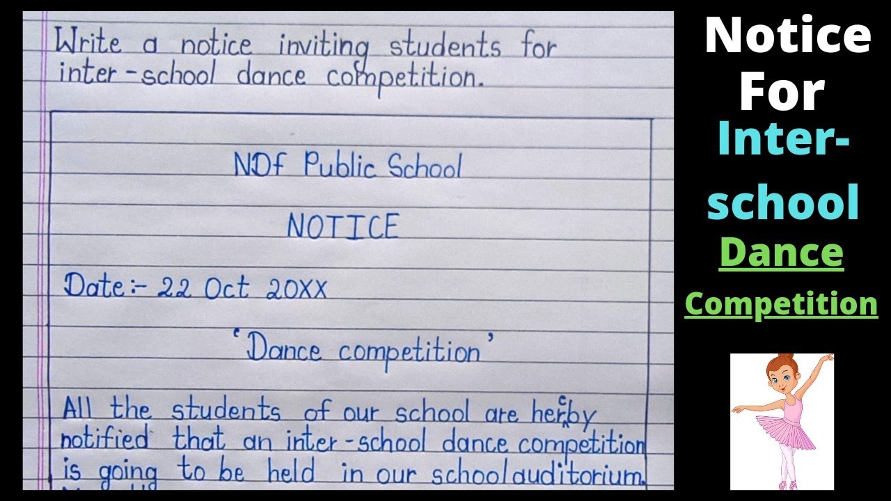 Write a notice on dance competition | Dance competition notice | Notice ...