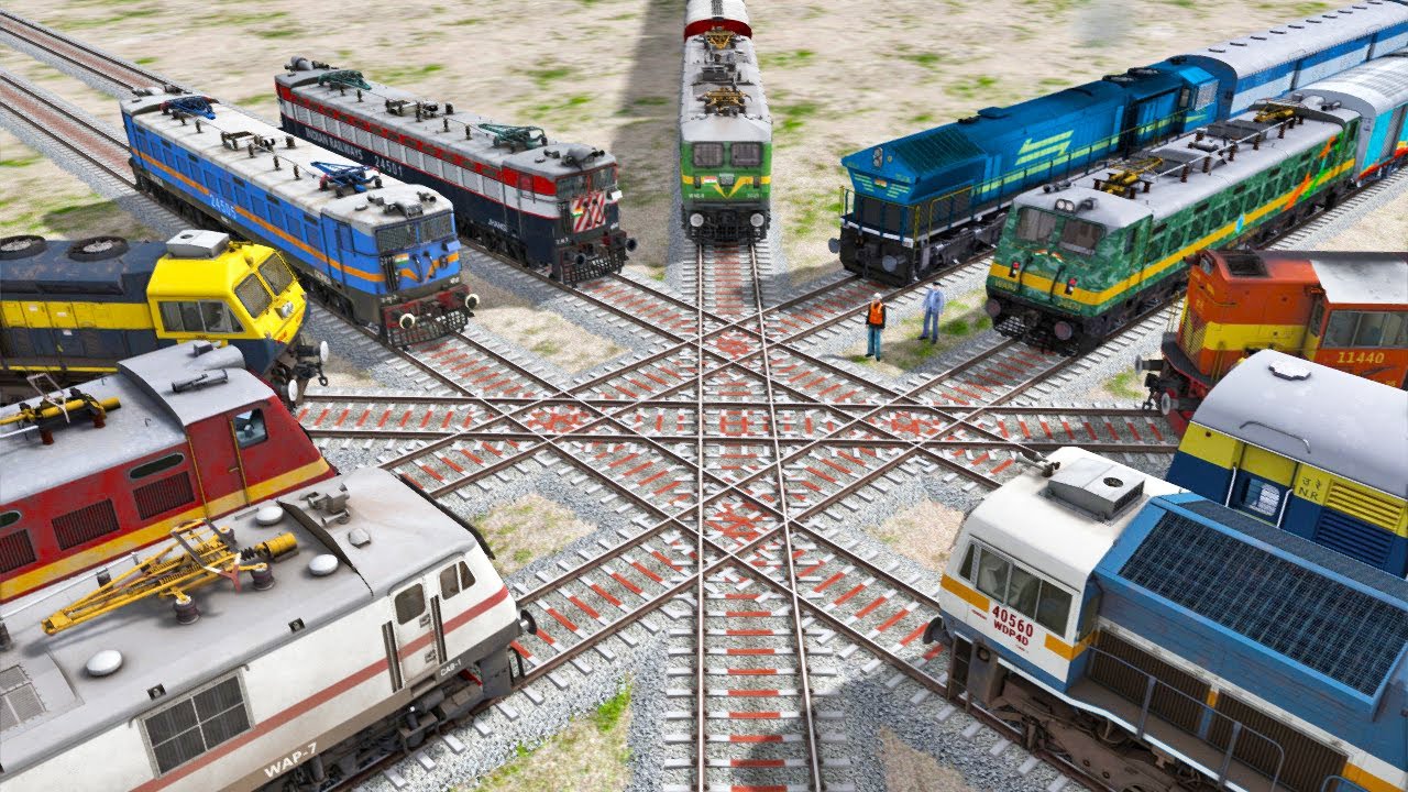 Twelve Trains at Forked Railroad :- Cross Each Other at Diamond ...