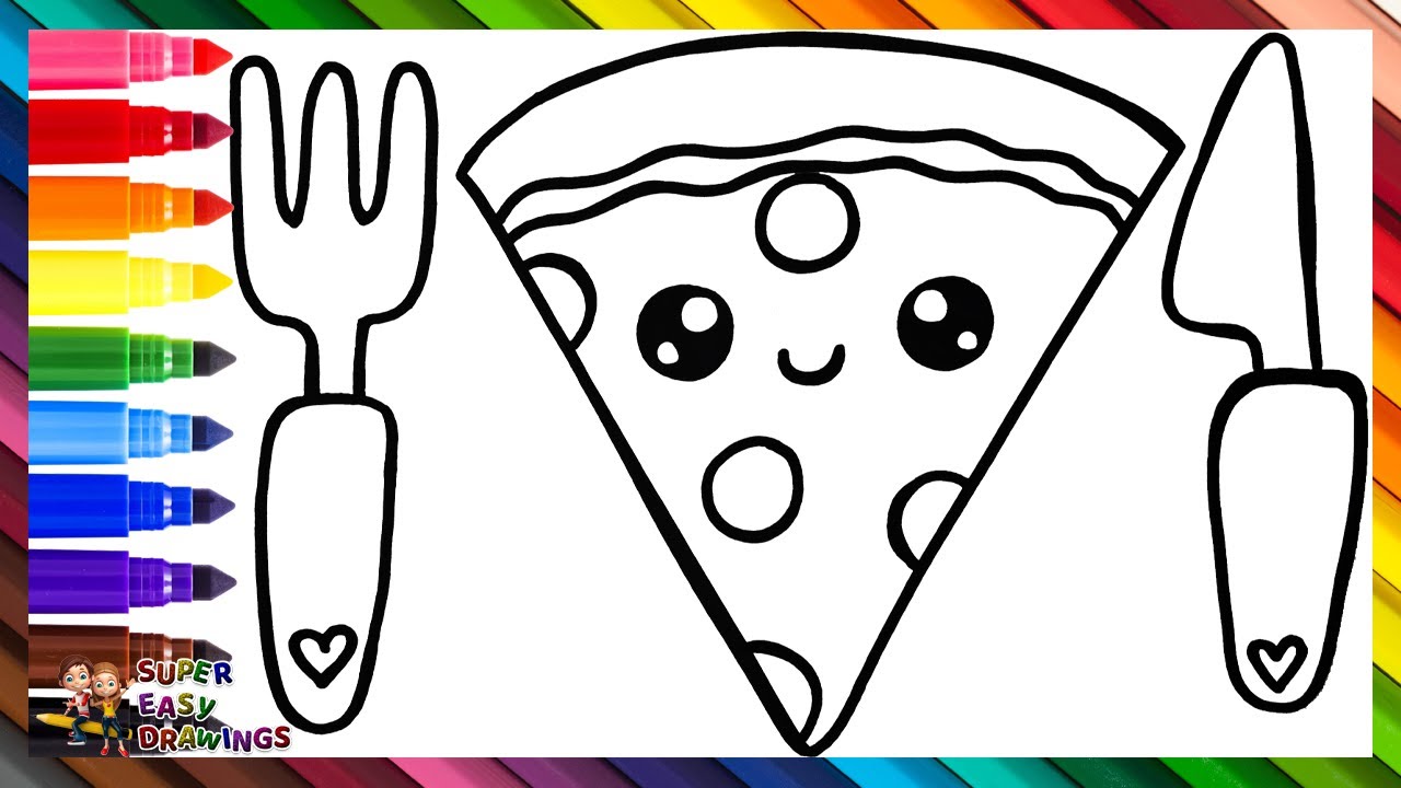 Drawing and Coloring a Cute Slice of Pizza with Cutleries 🍕🍽️🌈 Drawings ...