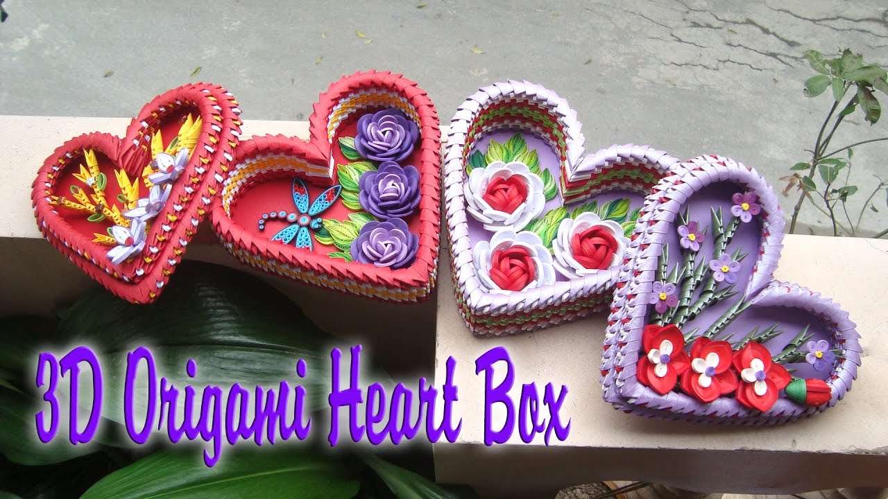 3D ORIGAMI HEART BOX | PAPER HEART BOX WITH FLOWER - YouTube