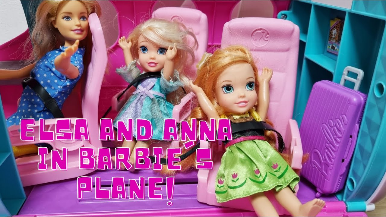 Elsa and Anna in Barbie's plane! - Barbie is the pilot -toddlers ...