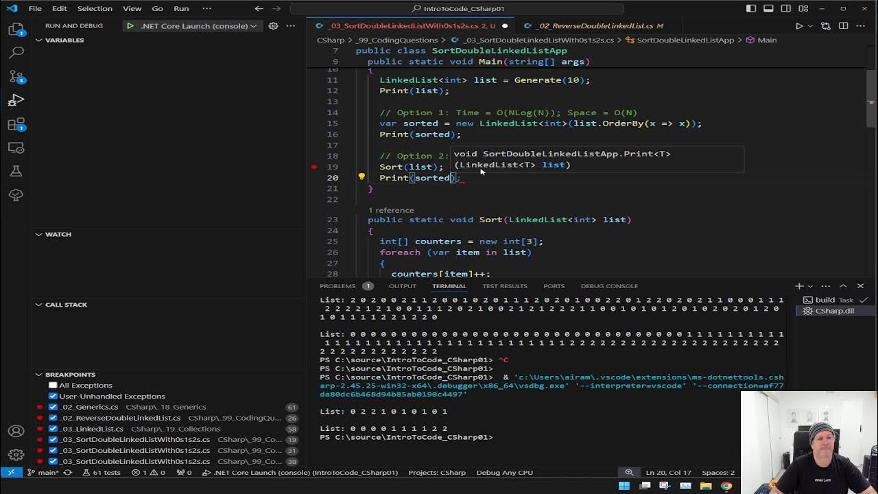 Aula 224: Generic Collections (Sort a Double Linked List that contains only the values 0, 1 and ...