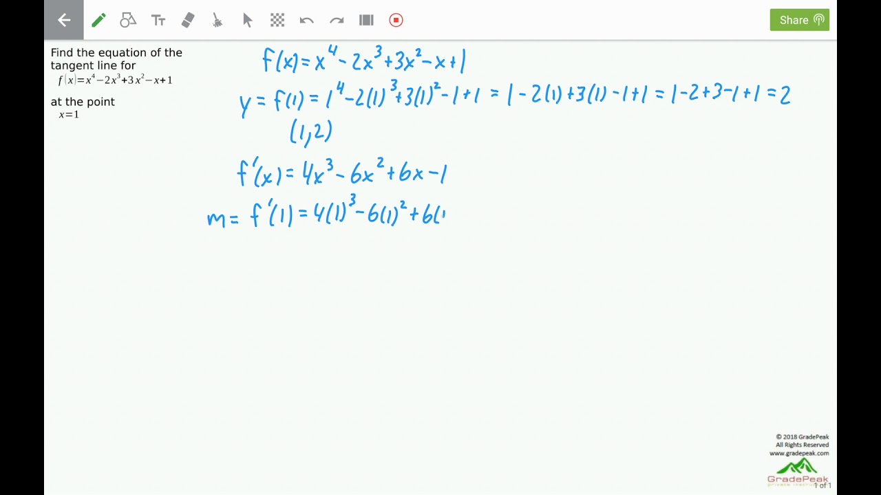 GradePeak Calculus 1 Derivative Tangent Line 1 02 - YouTube