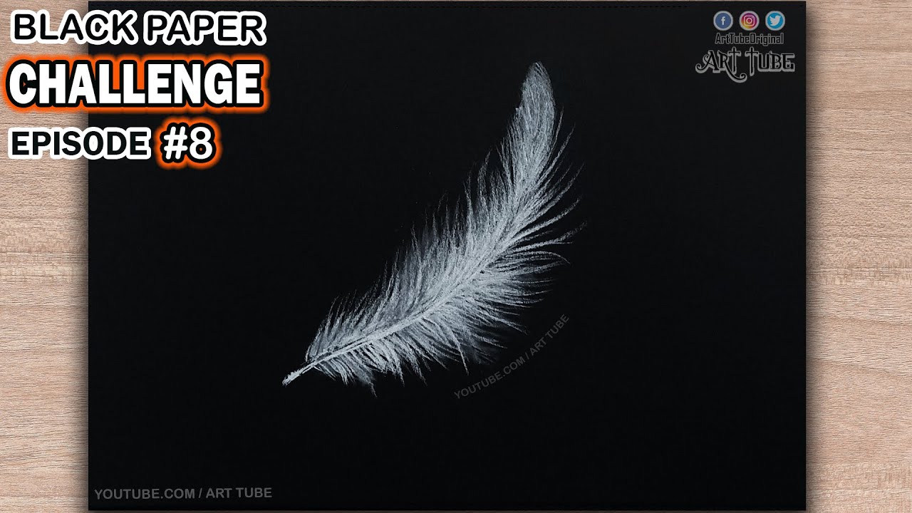 Drawing on BLACK PAPER | Draw FEATHER | BLACK PAPER Drawing Challenge ...