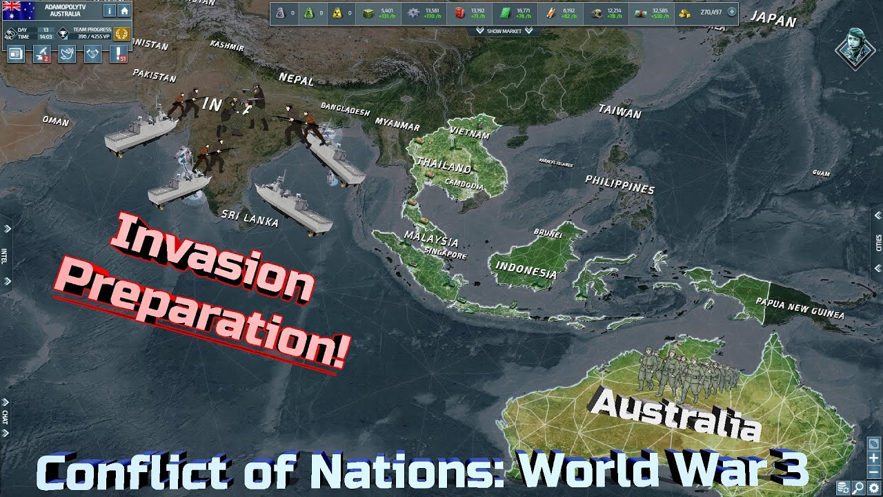 Conflict of Nations Australia Day 12 - Invasion Preparation - YouTube