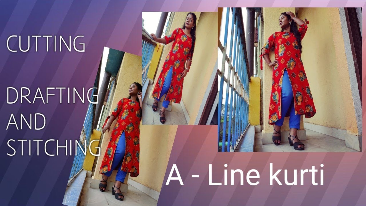 A-line kurti drafting, cutting and stitching - YouTube