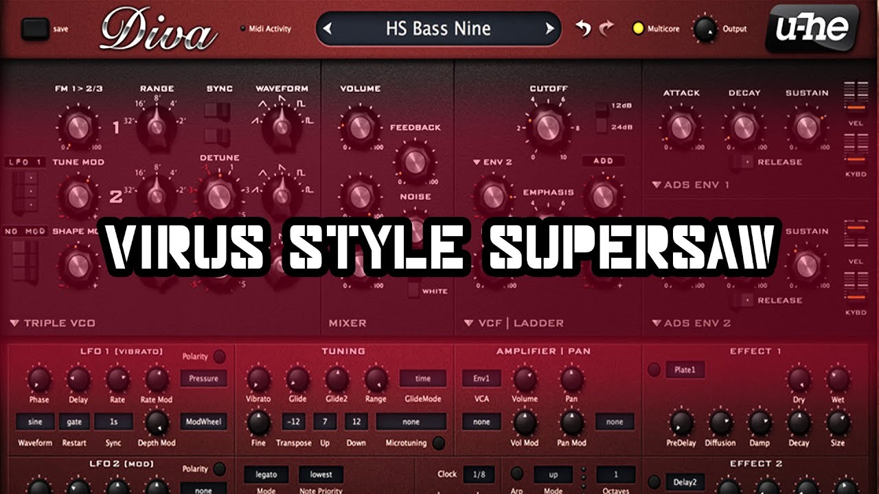 [U-He Diva] Virus Style Hardstyle Supersaw - YouTube