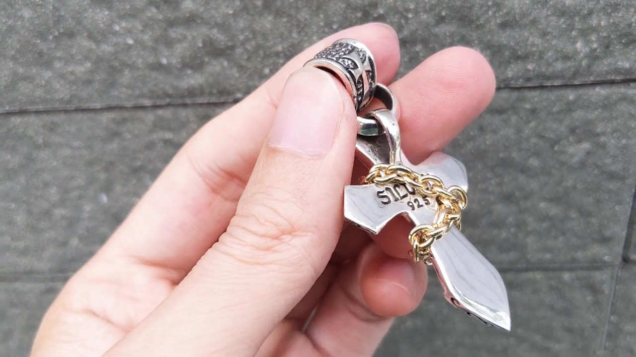 sterling silver rocker cross pendant necklace - YouTube