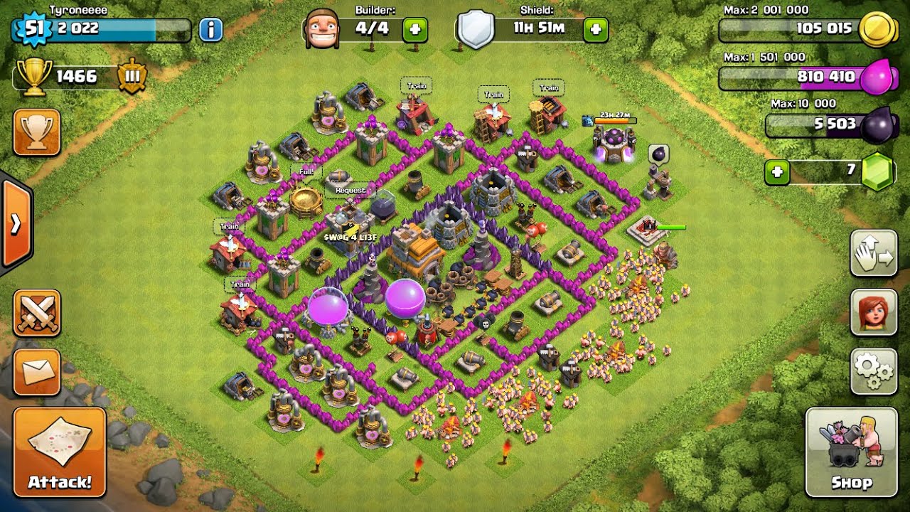 Clash of Clans- TH7 Troll base speed build+Replays - YouTube