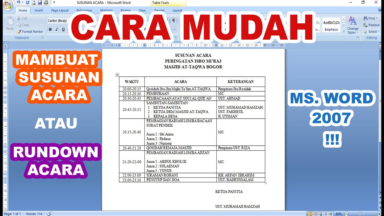 Cara Membuat Susunan Acara Atau Rundown Youtube