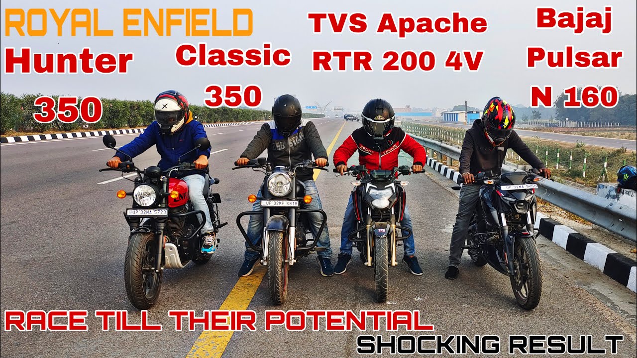 Royal Enfield Hunter 350 vs Royal Enfield Classic 350 vs TVS Apache RTR 200 4V vs Bajaj Pulsar N ...