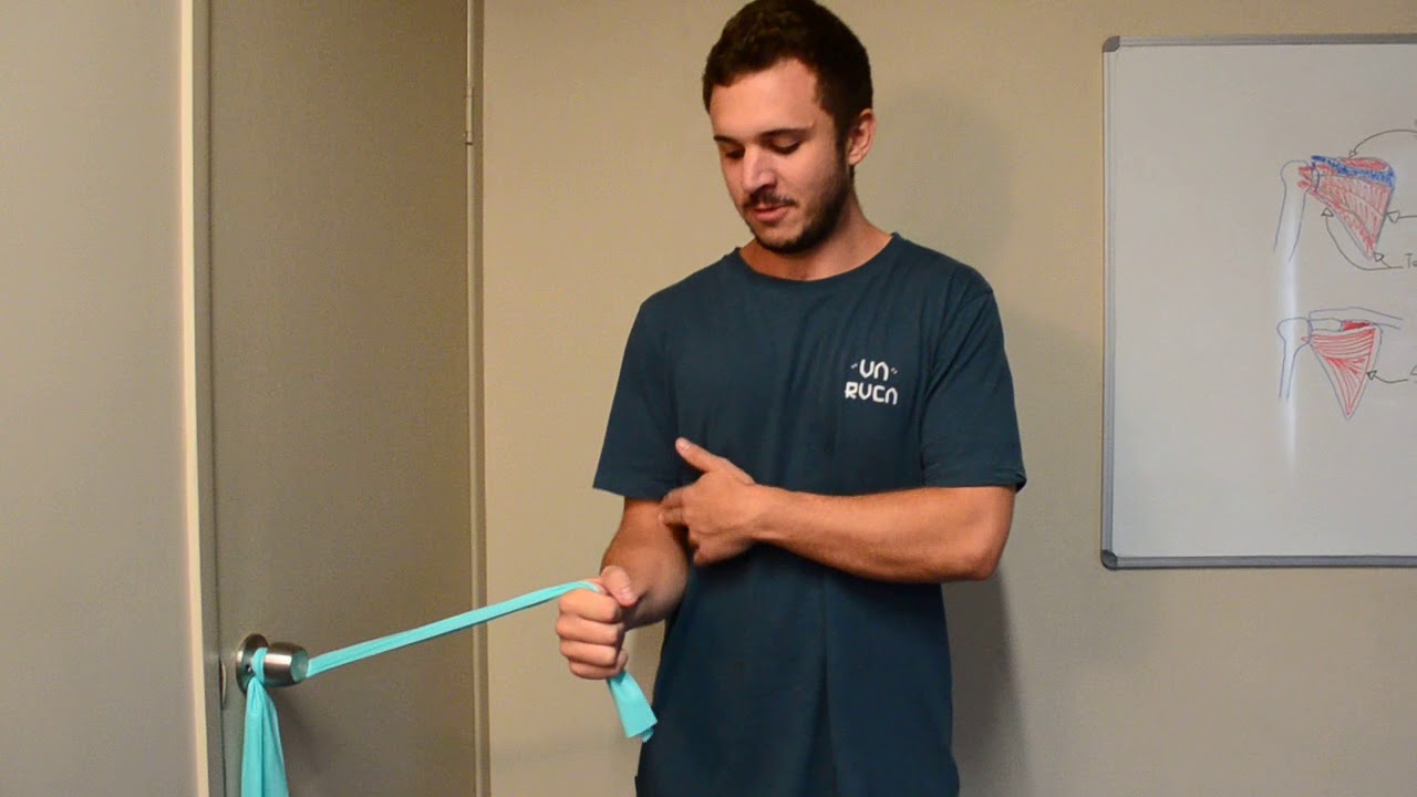 Basic resistance band exercise: Internal Rotation of the shoulder - YouTube