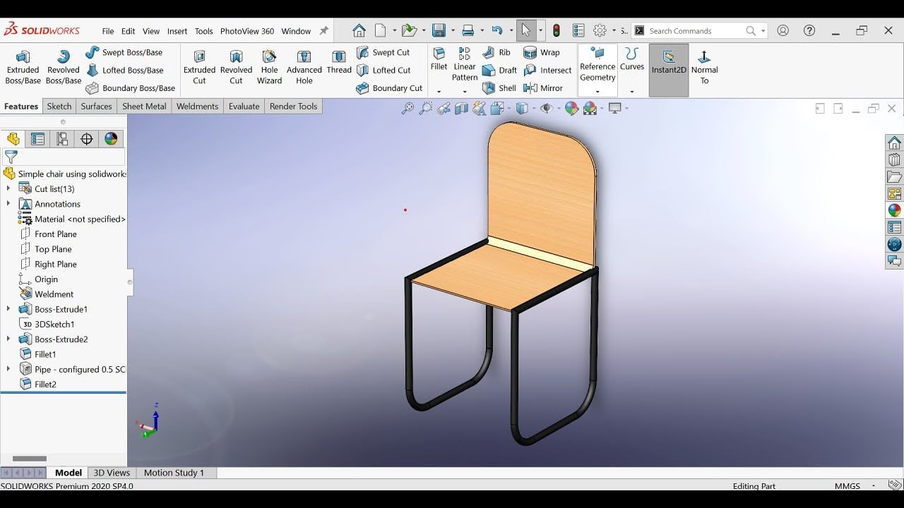 Sitting Chair Weldments In Solidworks | Weldments | Rendering | 3D ...