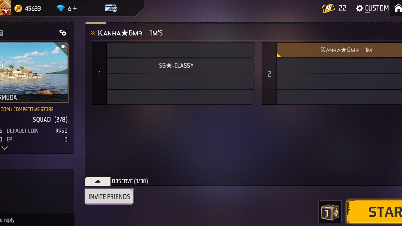 #24_golden_mode_garena_free_fire SG classy challenge me 1 vs 1 custom ...