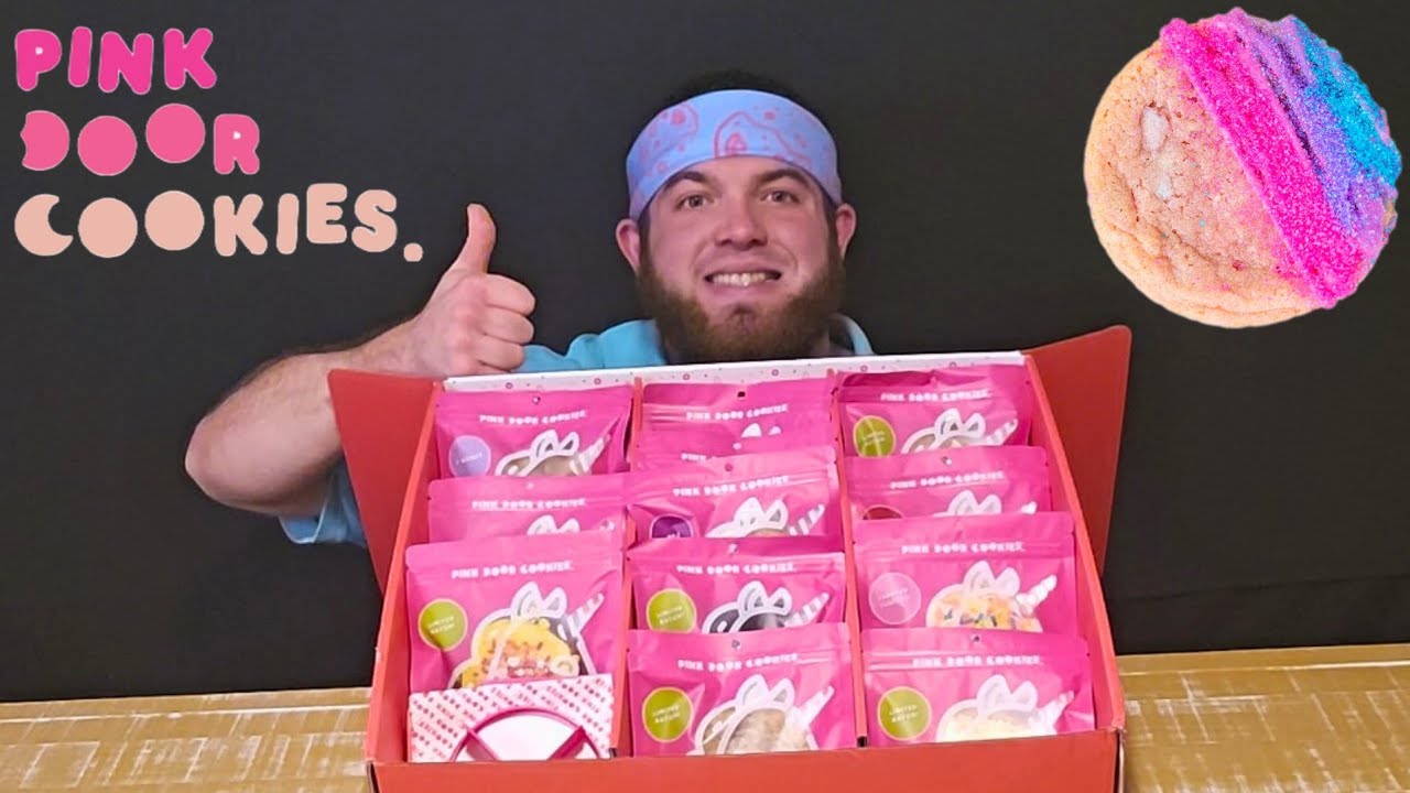 PINK DOOR COOKIES MUKBANG!!! 16 DIFFERENT FLAVORS - YouTube
