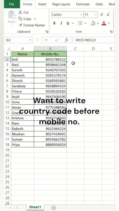 Shortcut trick to type country code in Excel....#msoffice # ...