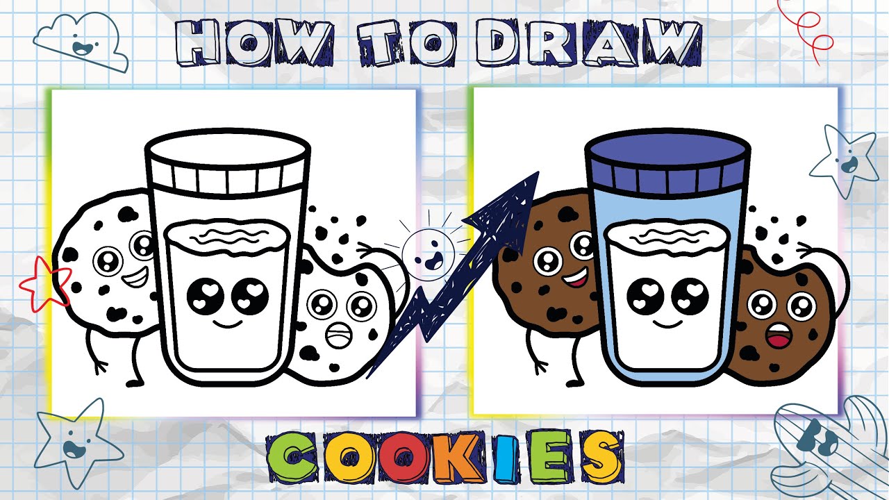 How To Draw #12 Sweet Cookies with Milk - YouTube