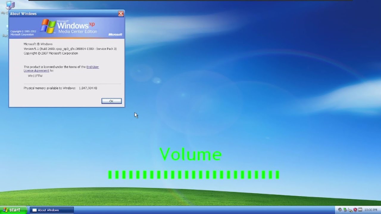Windows XP Media Center Edition 2005 - The Volume Feature - YouTube