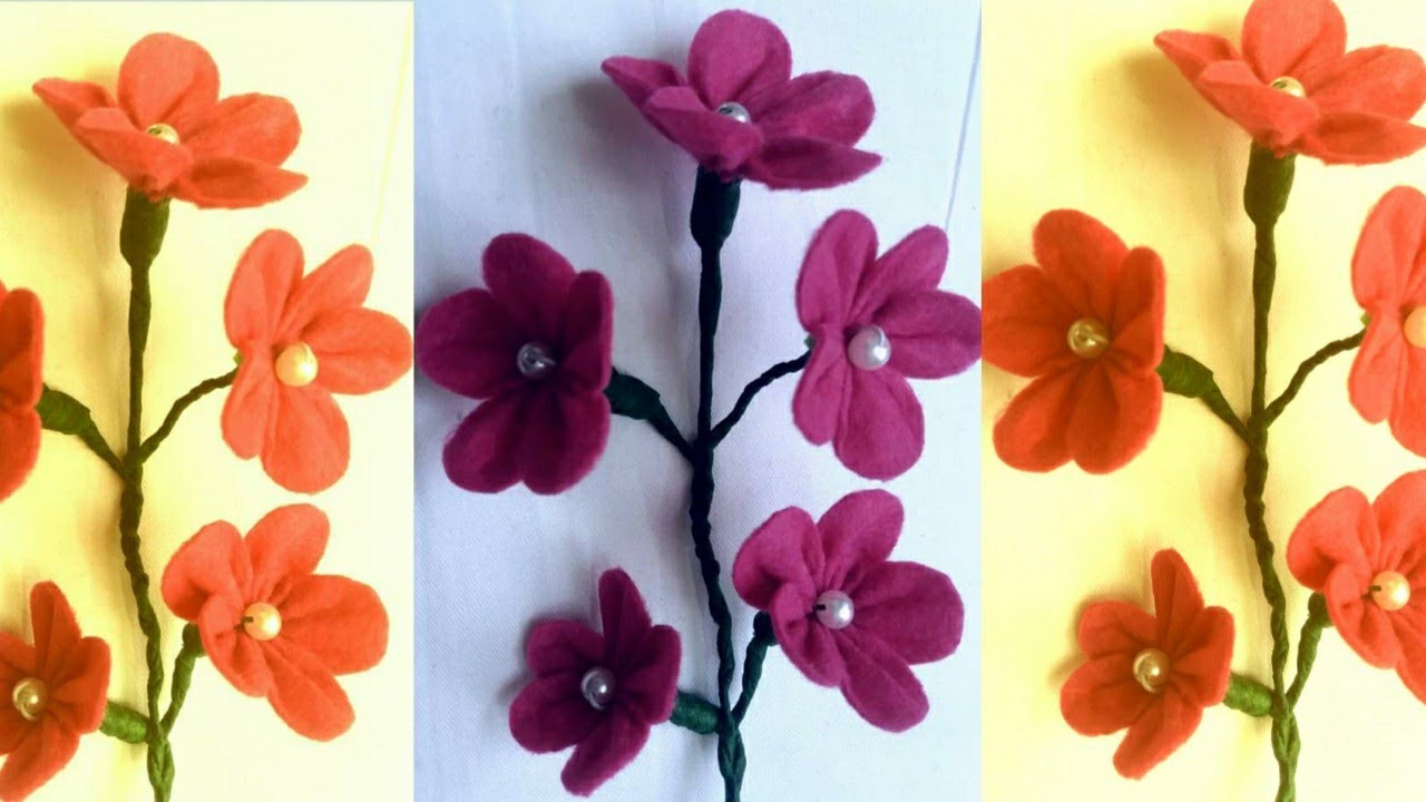 DIY Felt Flower Tutorial /Wool Felt Flower with Pearl bead center - YouTube