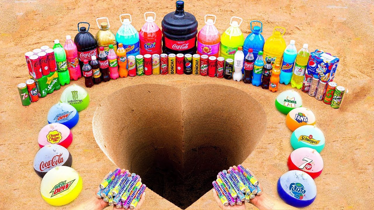 Big Toothpaste Eruption from Heart pit, Giant Coca Cola, Fanta, Mtn Dew ...
