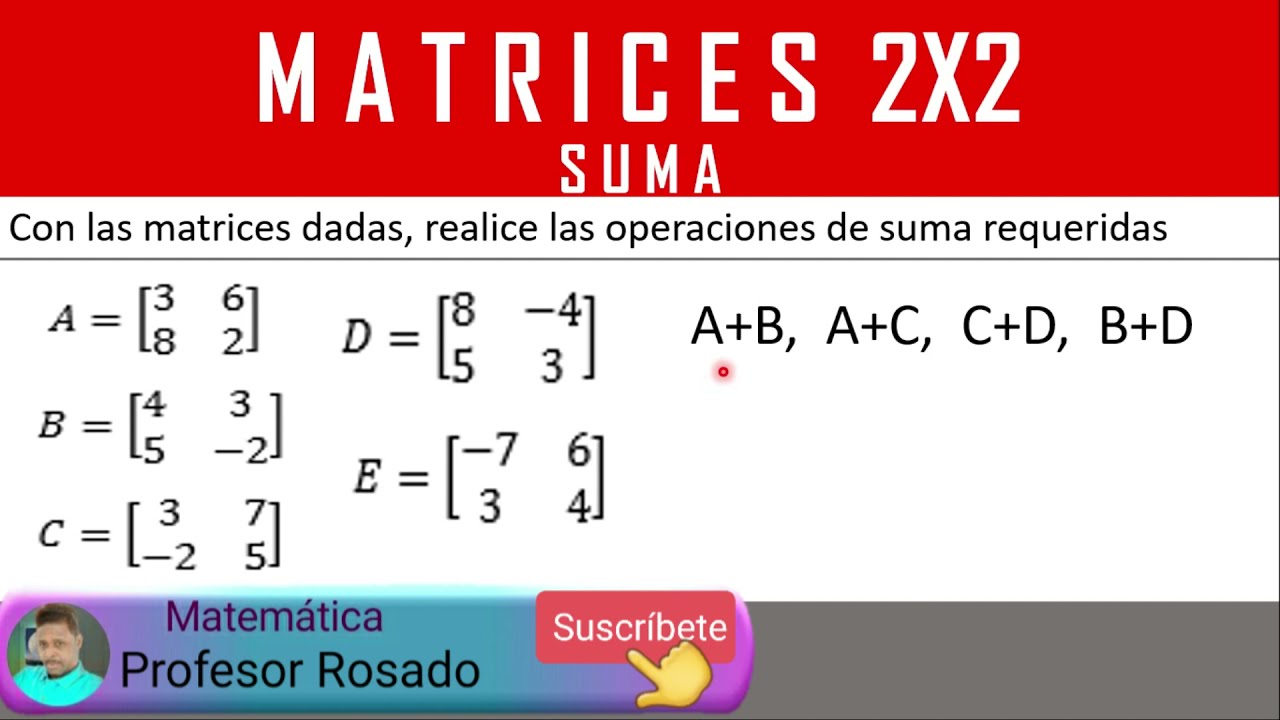 Suma de matrices 2x2 |Paso a paso - YouTube