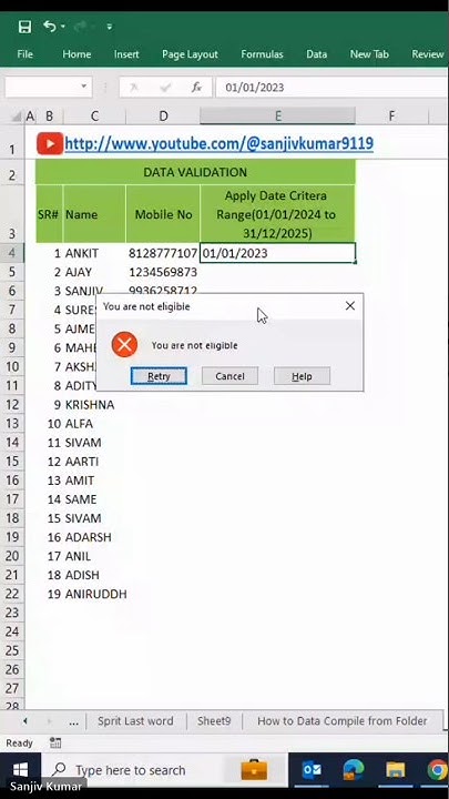 Data Validation Exalmple 4apply On Date Criteria Rangedatavalidationexcel Exceltips