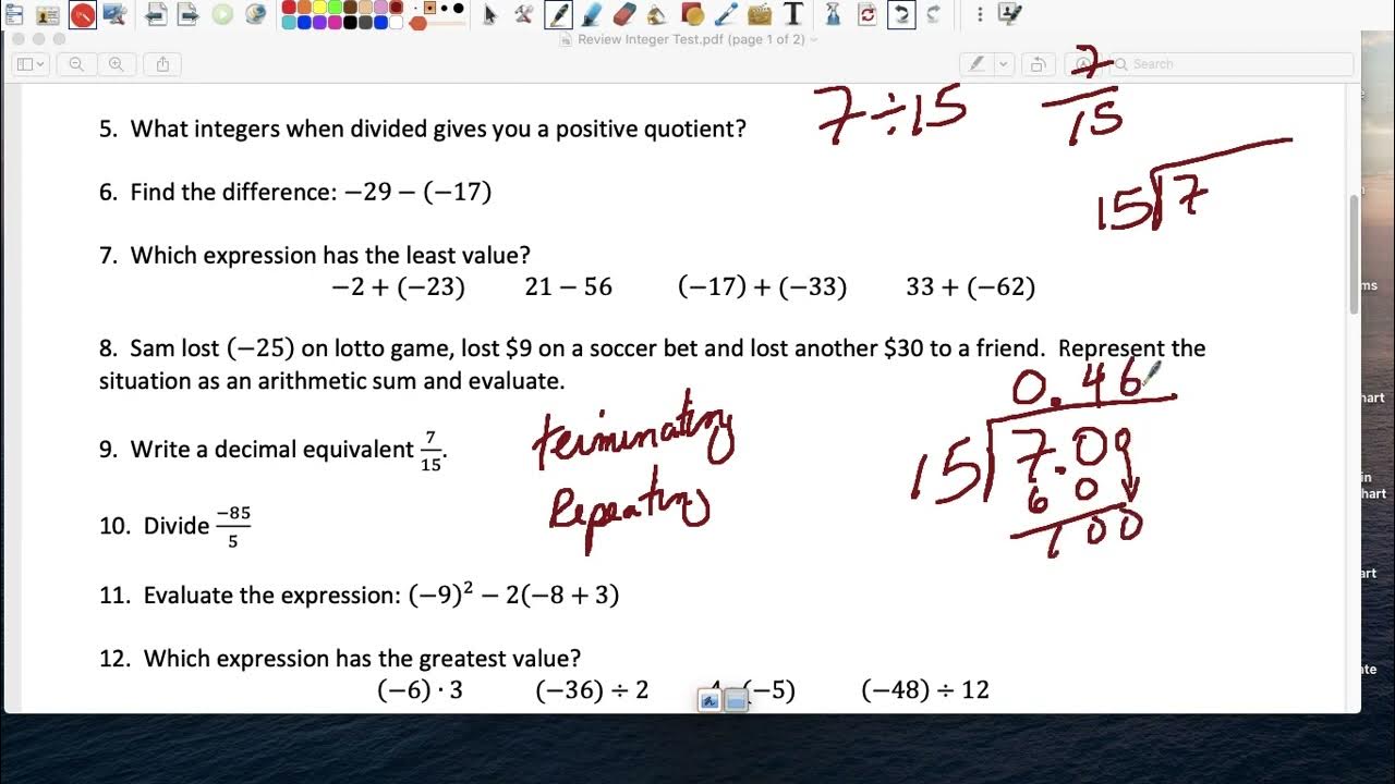 Integer Review 7H - YouTube