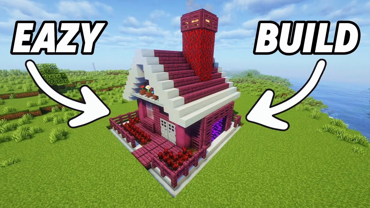 Minecraft | Easy Crimson House 🏠 Tutorial 😁 - YouTube