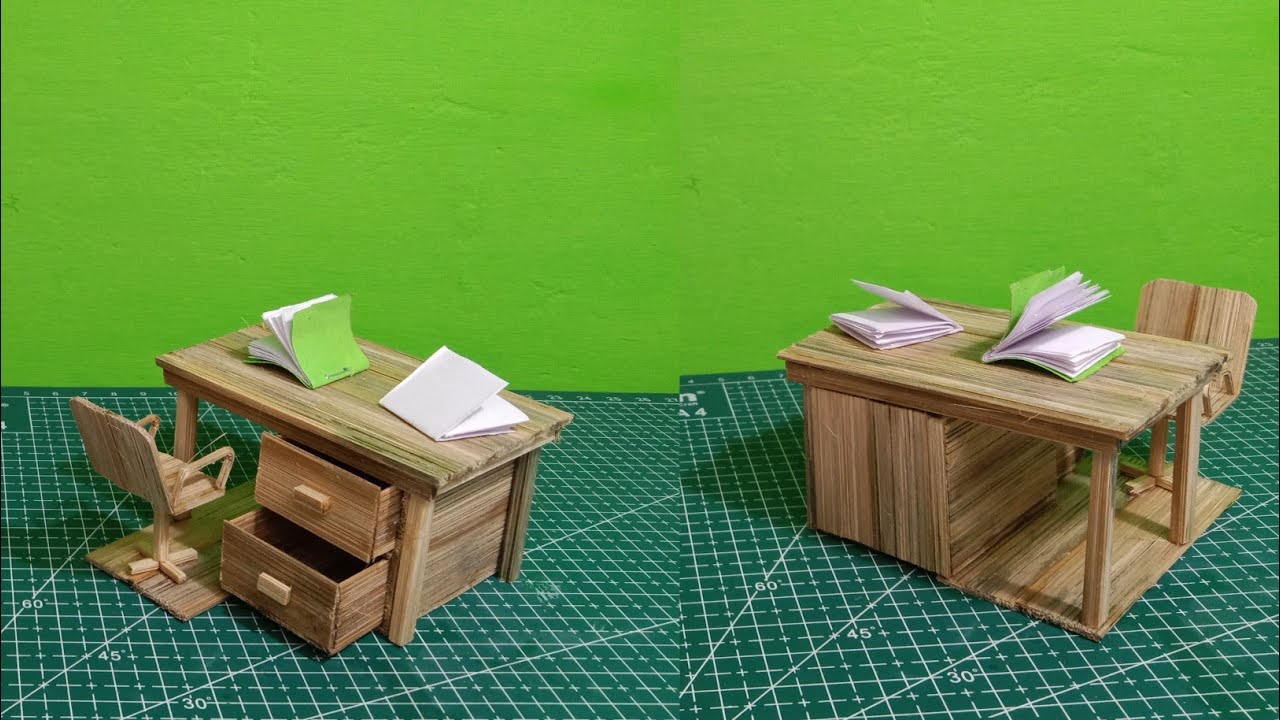 Diy /Miniature study table making/Using bamboo sticks/Bamboo craft mini ...