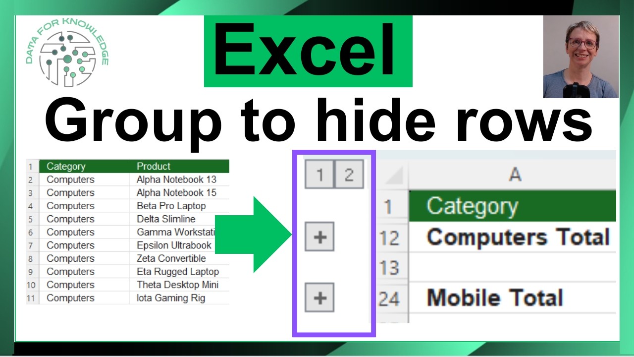 How to Group and Collapse Rows in Excel - Explaining the 1 & 2 symbols ...