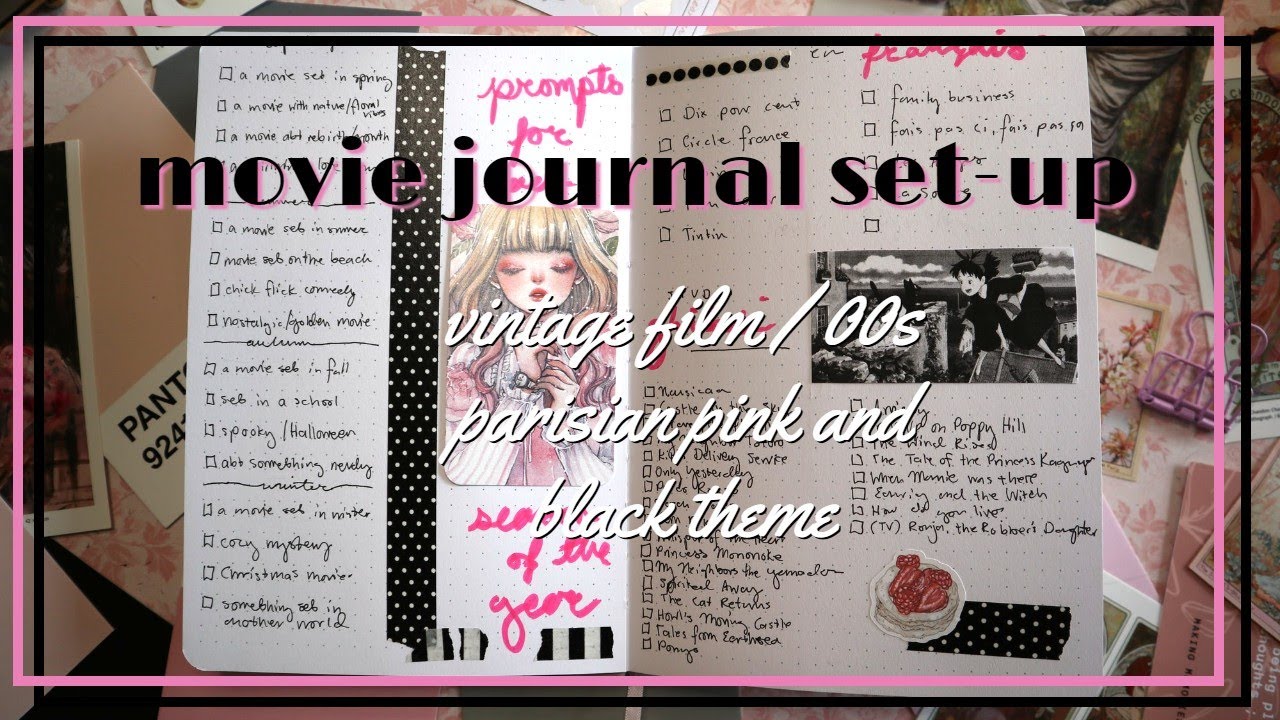movie / tv journal set up 🎬 vintage film / 00s parisian pink and black ...