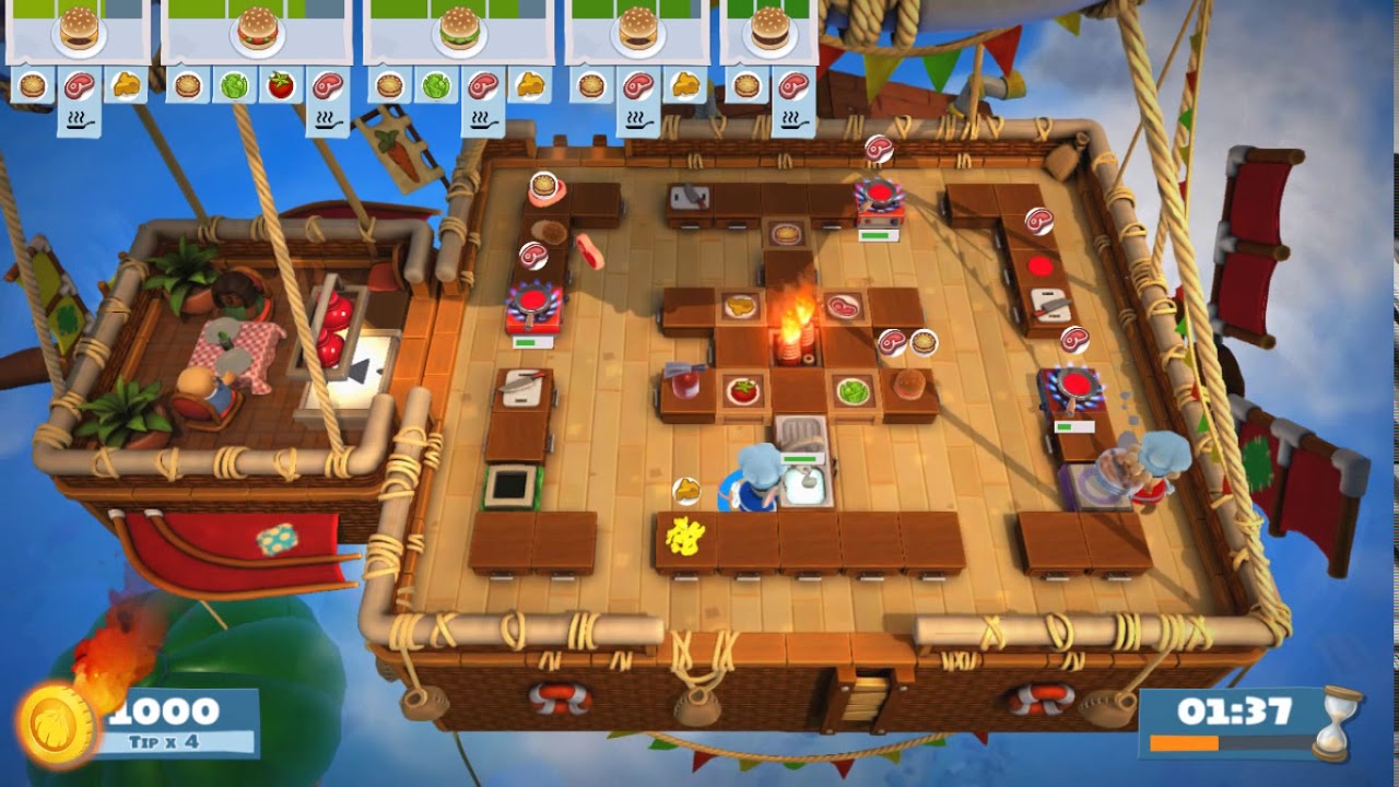 OVERCOOKED 2- FIREEE burger LVL 5-2 [SCORE 1868] 2 players - YouTube