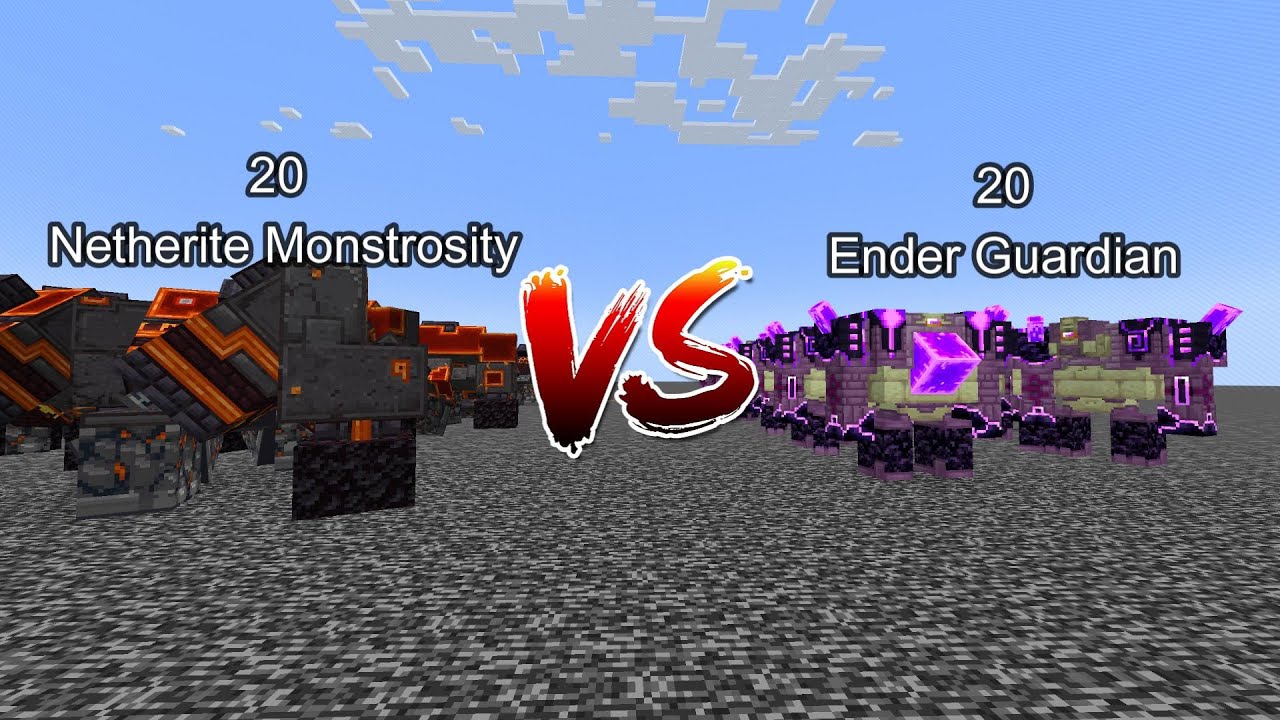 20 Netherite Monstrosity vs 20 Ender Guardian Minecraft Mob Battle ...