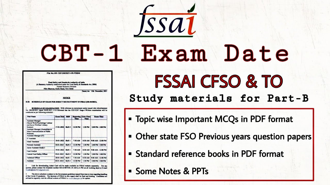 FSSAI Exam Date 2021 | CFSO & TO Exam date | Admit card for FSSAI Exam ...