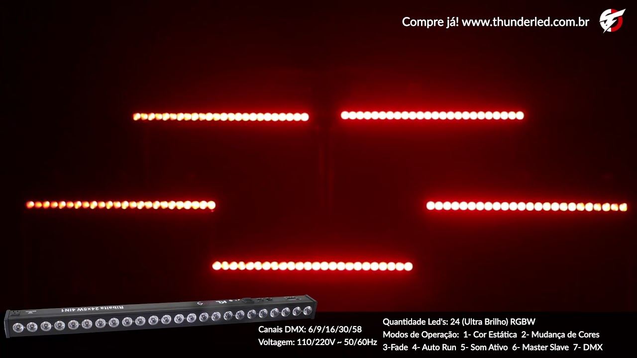 RIBALTA LED 24X5W 4 EM 1 RGBW BIVOLT DMX STROBO CORES KLIGHT - YouTube