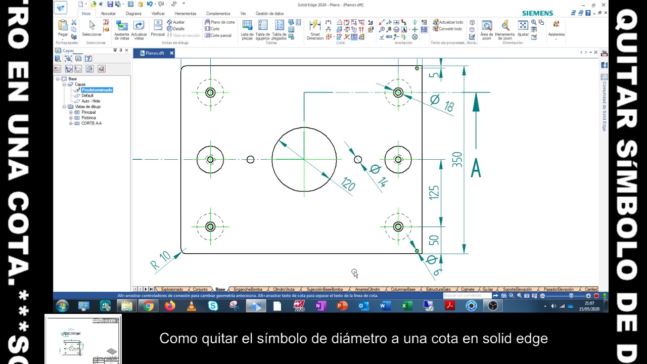 Como quitar el símbolo de diámetro en una cota de solid edge - YouTube