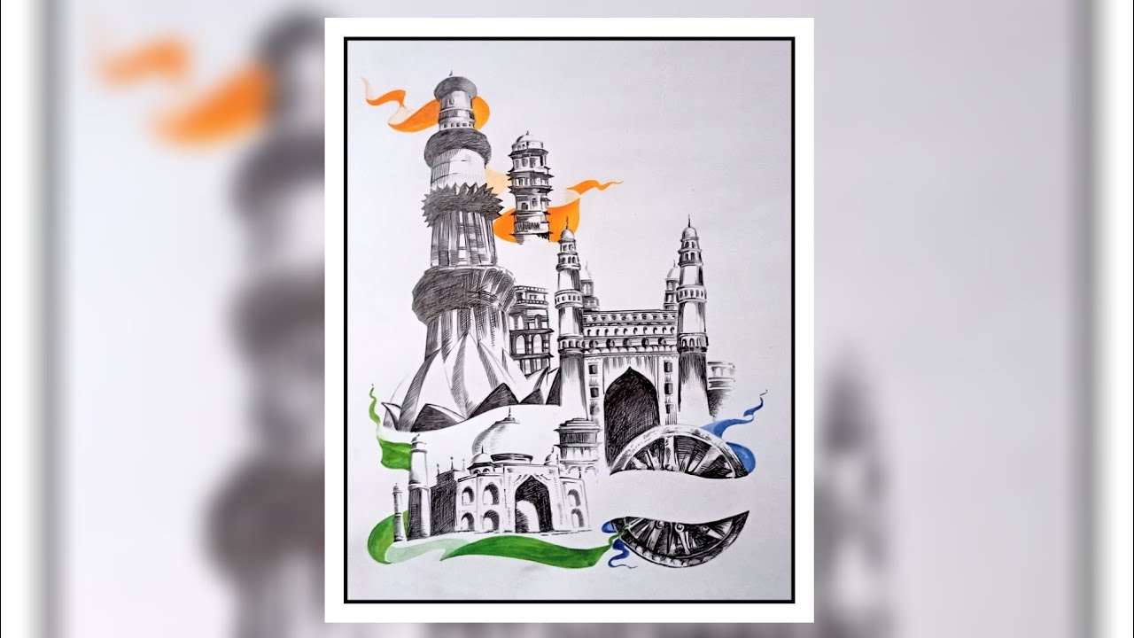 Drawing Indian Monuments | Taj Mahal, Qutub Minar etc - YouTube
