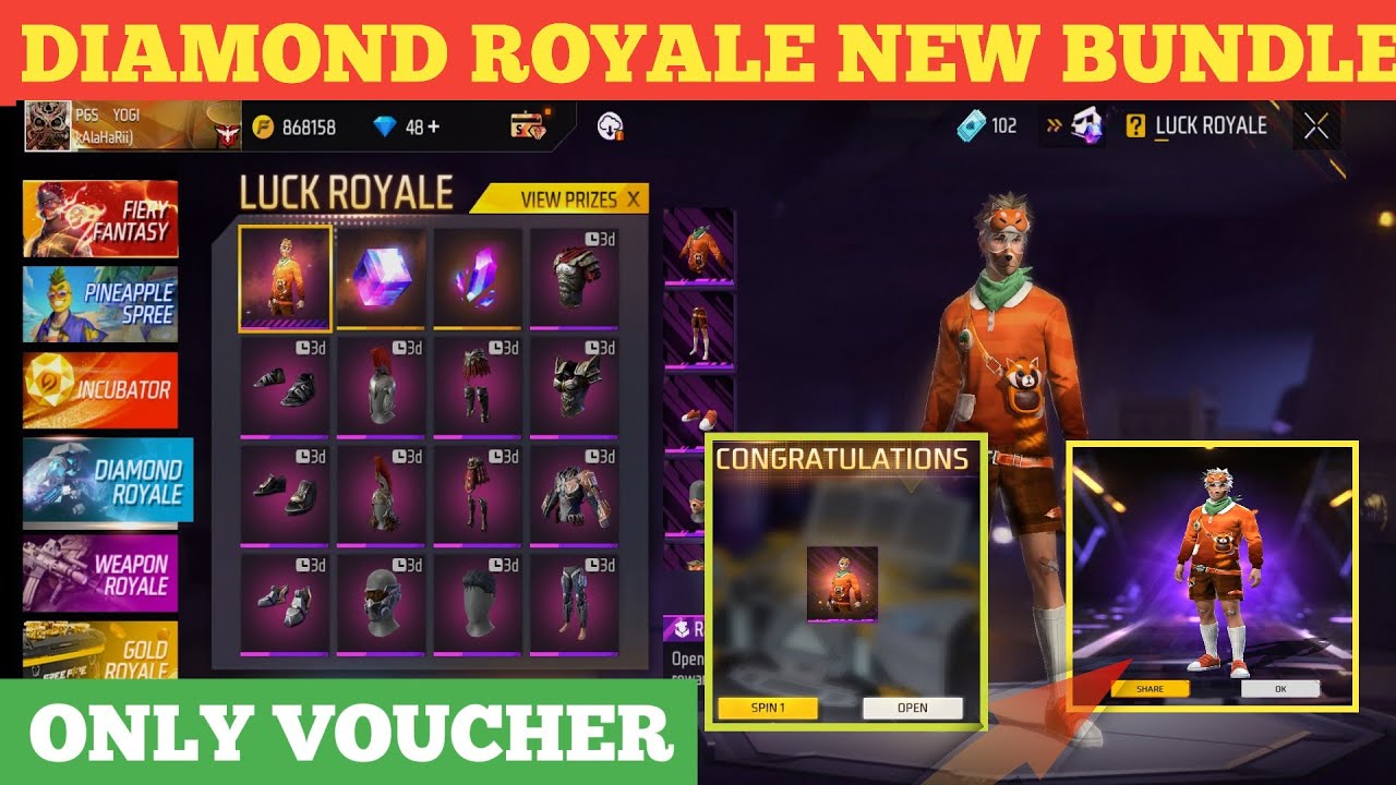 New🔥Diamond Royale Bundle Free fire FF New Diamond Royale Bundle - YouTube