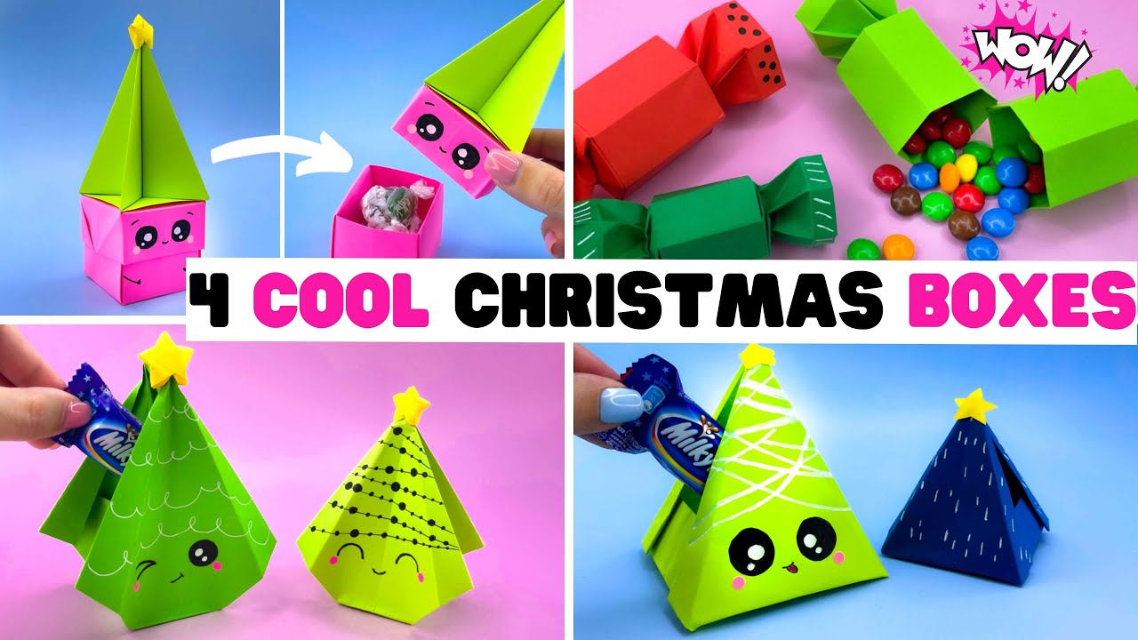 How to make origami 4 COOL CHRISTMAS TREE BOXes. Easy origami Christmas ...