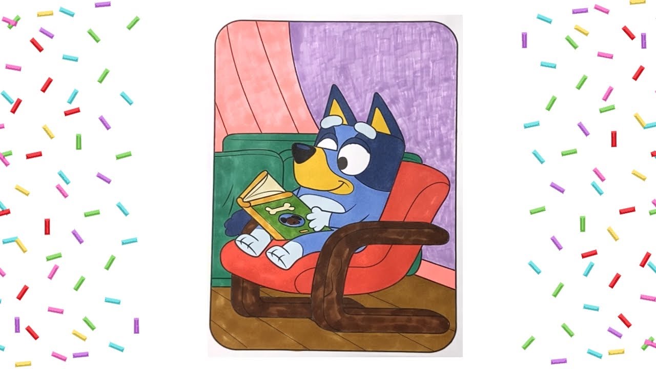 Coloring Bluey Reading a Book / Coloring Page with Markers / Speed ...