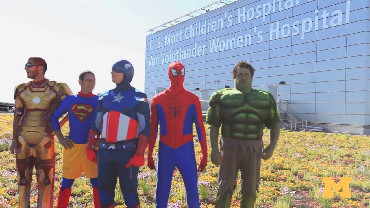 Superhero visit to C.S. Mott Children's Hospital - YouTube
