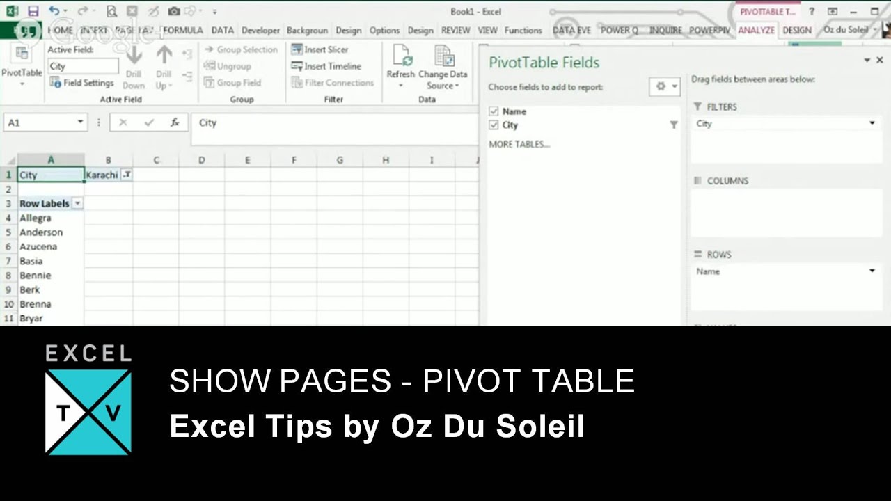 Show Report Filter Pages - Show Pages - Pivot Tables in Excel - YouTube